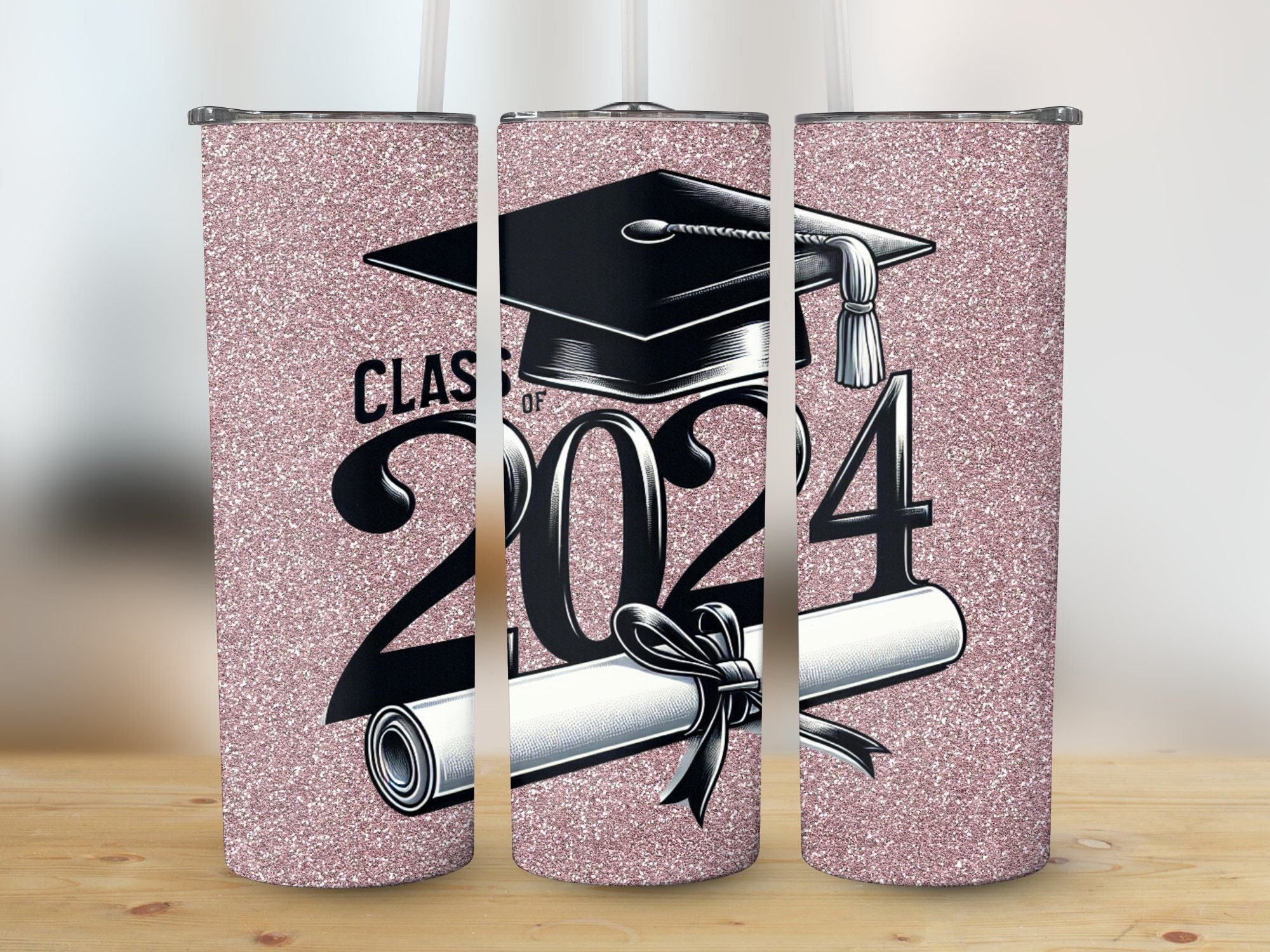 2024 Graduation Pink Glitter 20oz Tumbler Wrap, Class of 2024 Straight ...