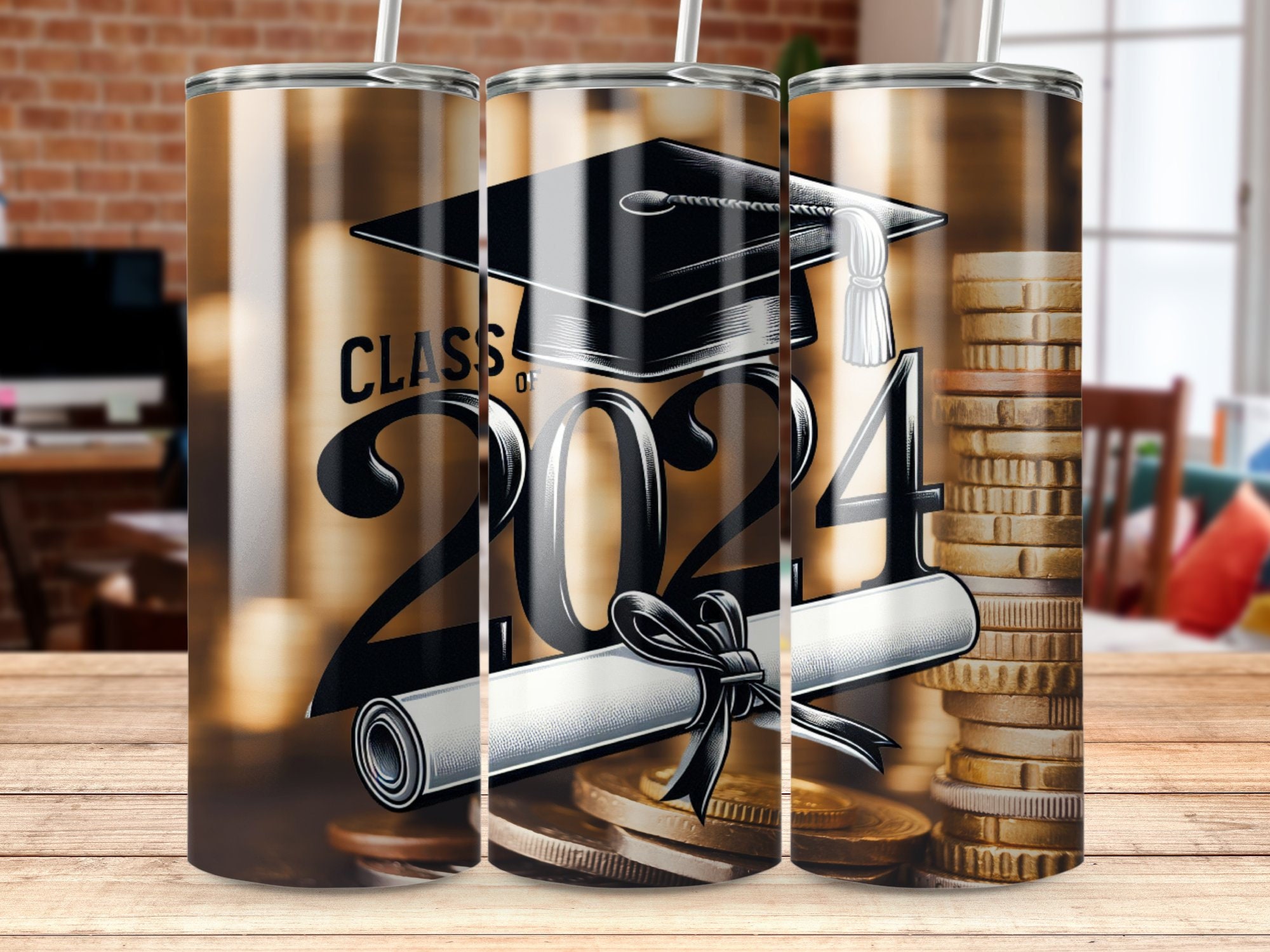 Class of 2024 Graduation Golden Coins Themed 20oz Tumbler Design ...