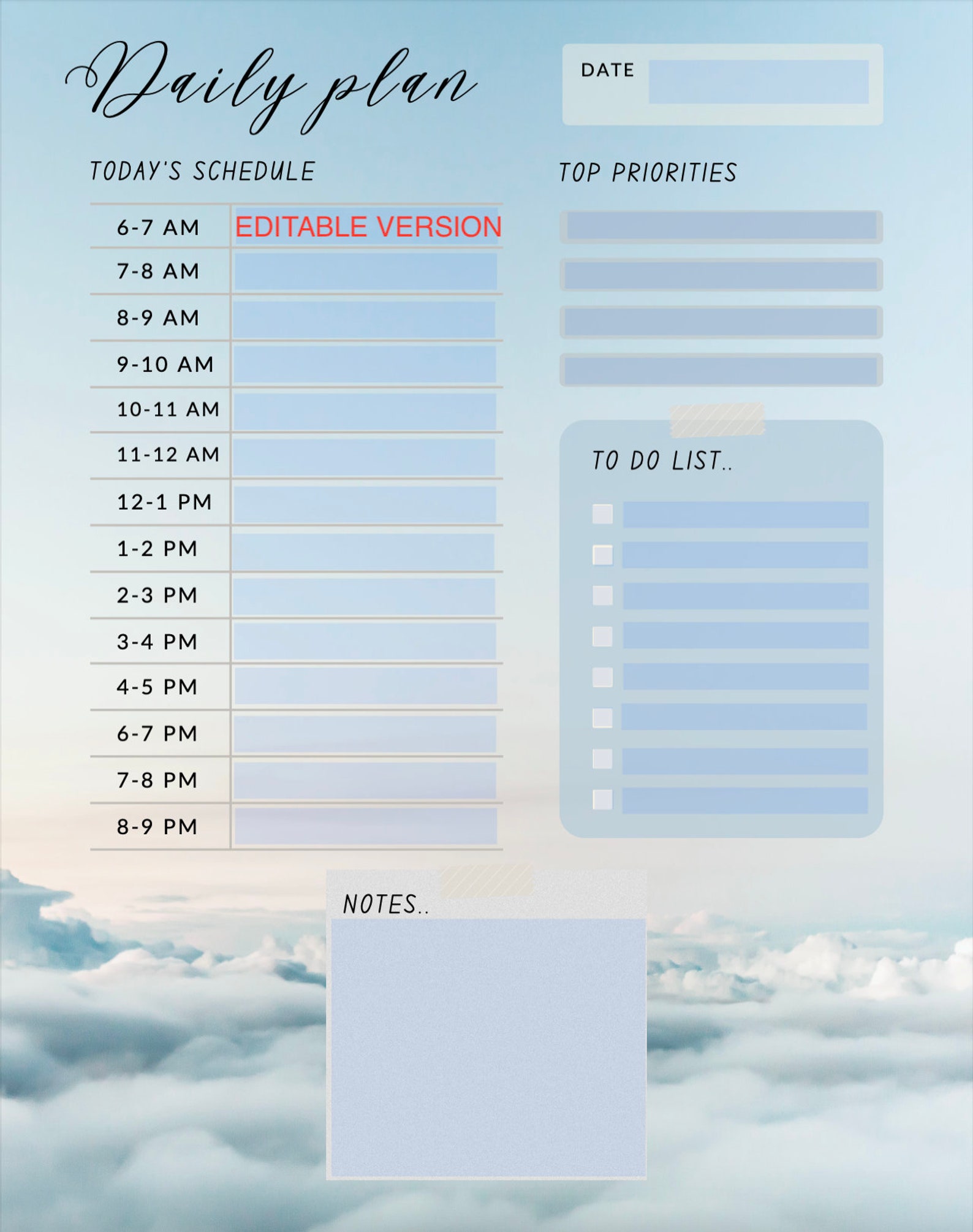 Daily Planner | Editable Digital Planner | Printable Planner - Etsy