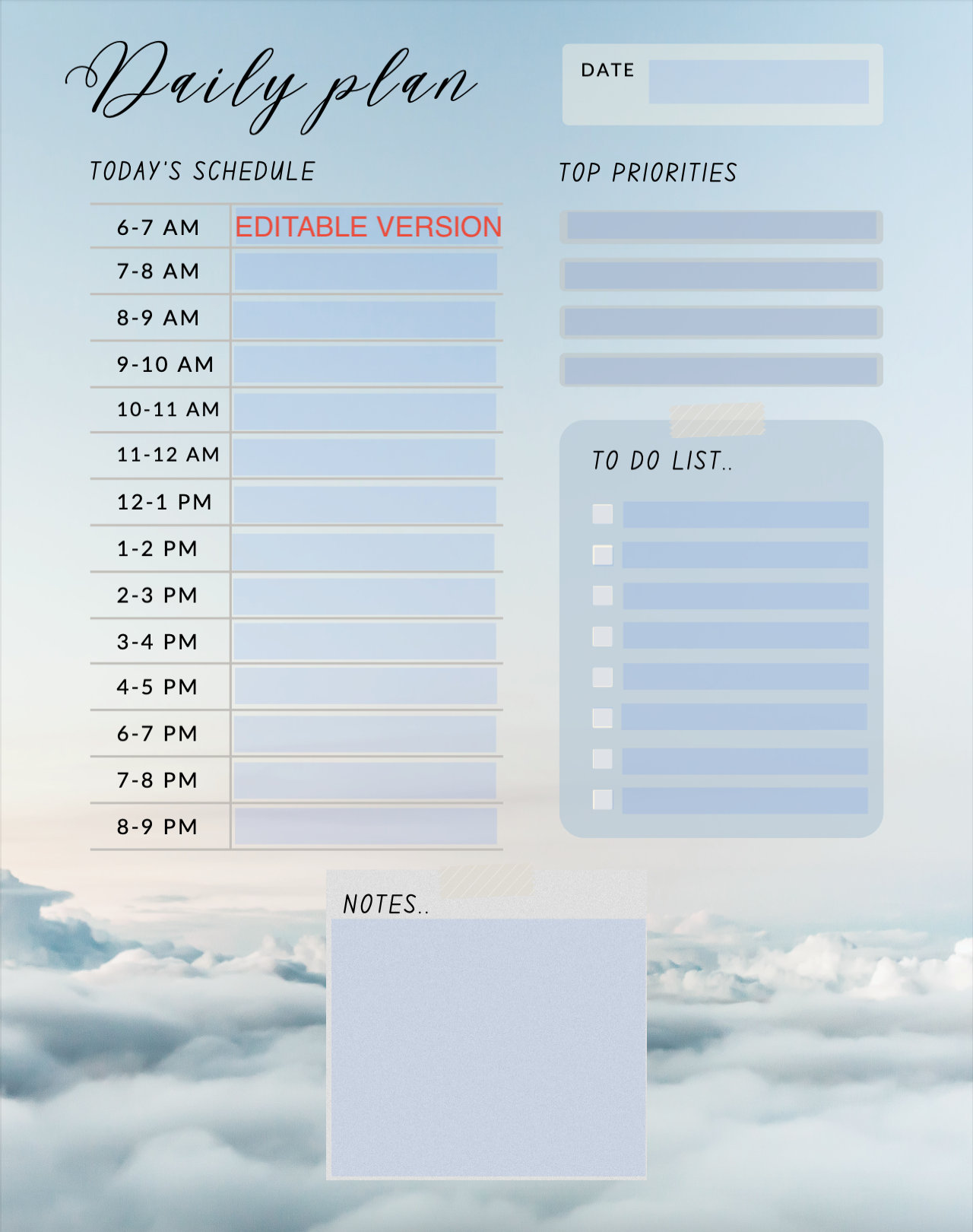 Daily Planner | Editable Digital Planner | Printable Planner - Etsy