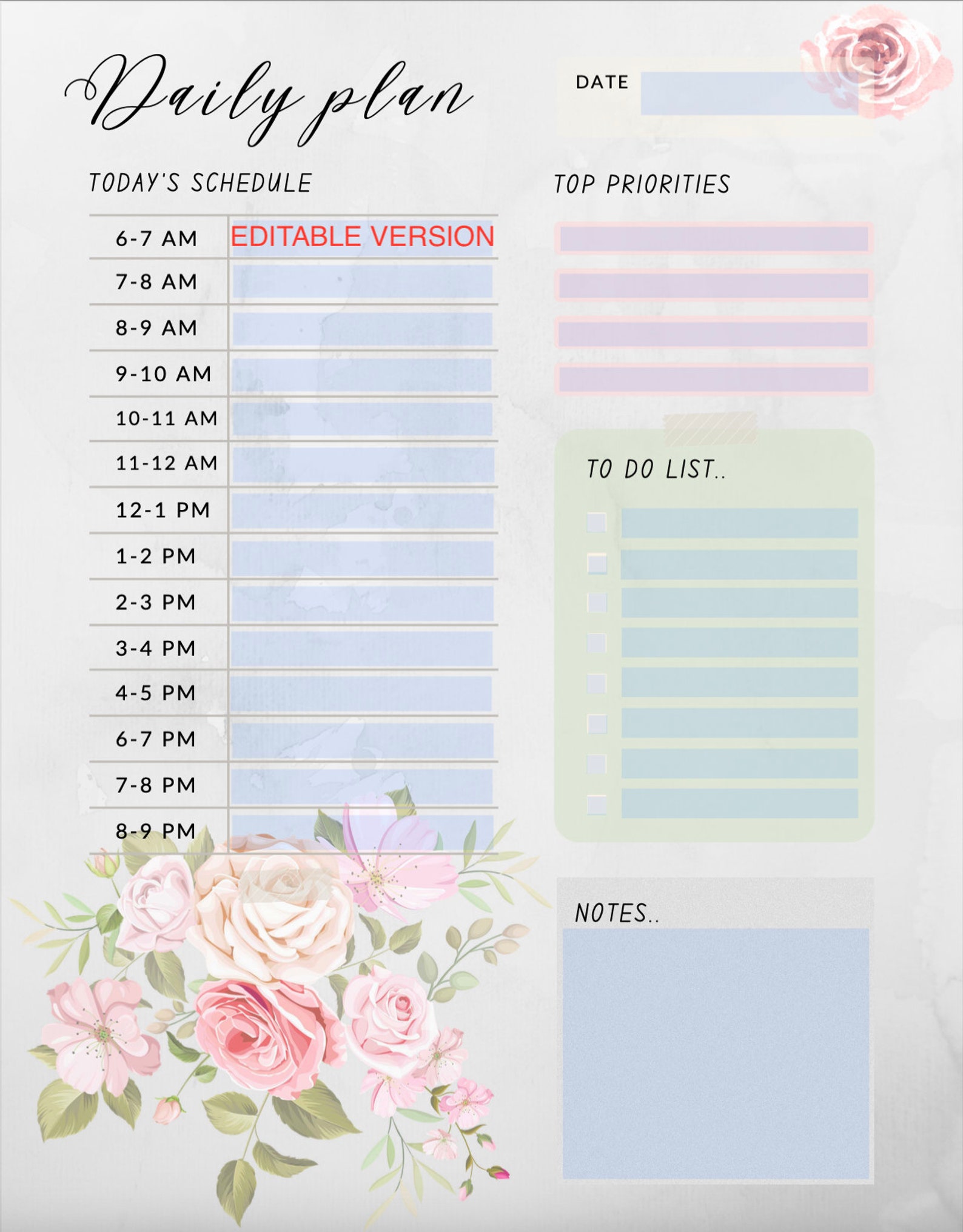 Daily Planner | Editable Digital Planner | Printable Planner - Etsy