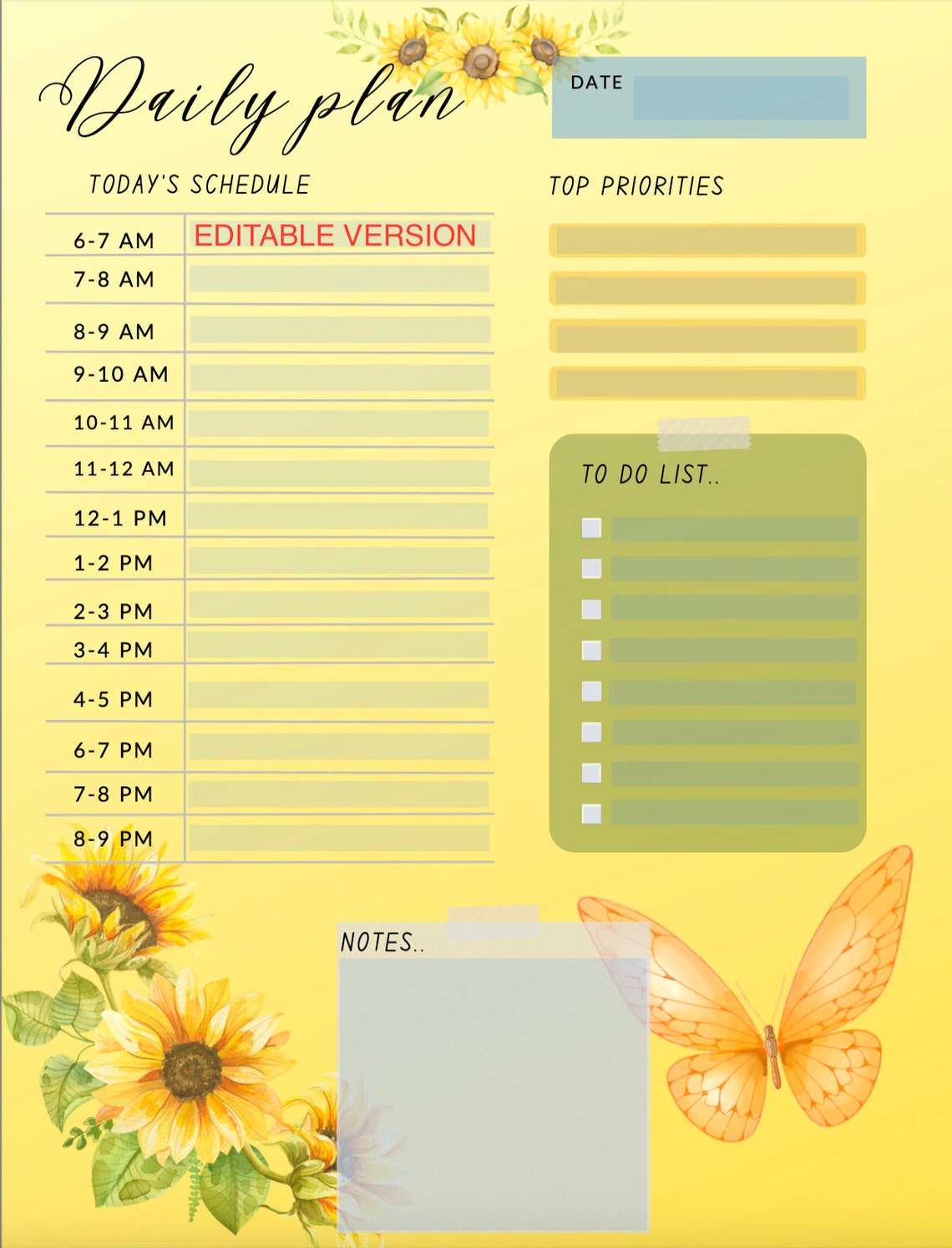 Daily Planner | Editable Digital Planner | Printable Planner - Etsy