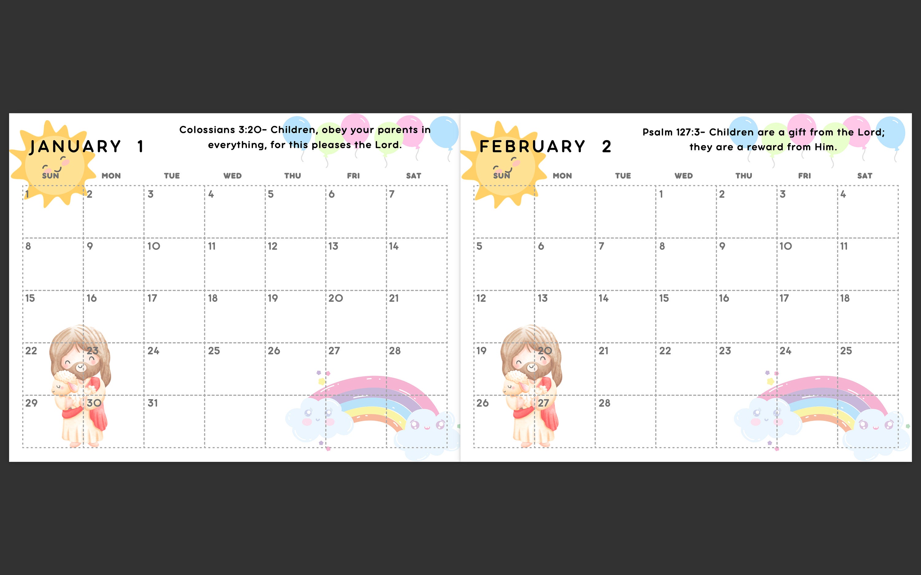 Children's 2025 Christian Calendar With Bible Verses | Printable ...