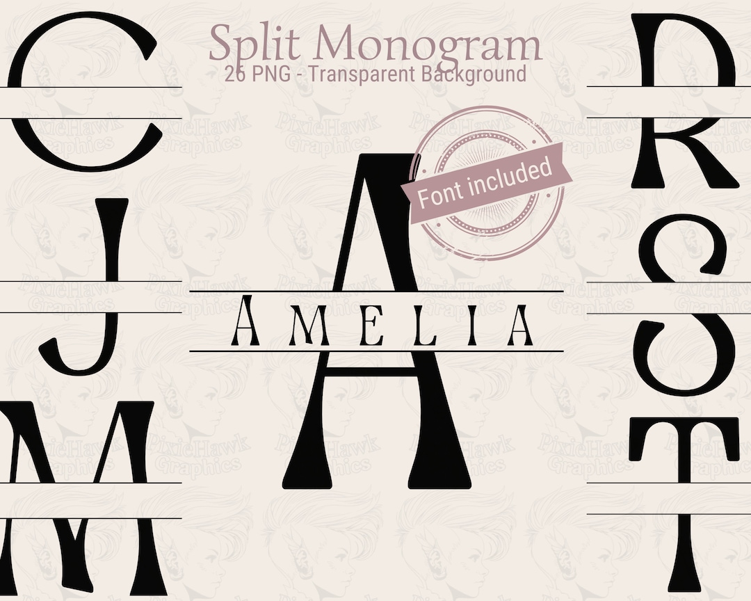 Split Monogram A-Z Alphabet Set for POD, T-shirts, Invitations, and ...