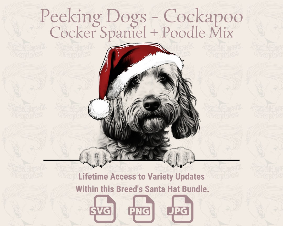 Peeking Dogs Cockapoo Santa Hat - | SVG | PNG | JPG | Many Variations ...