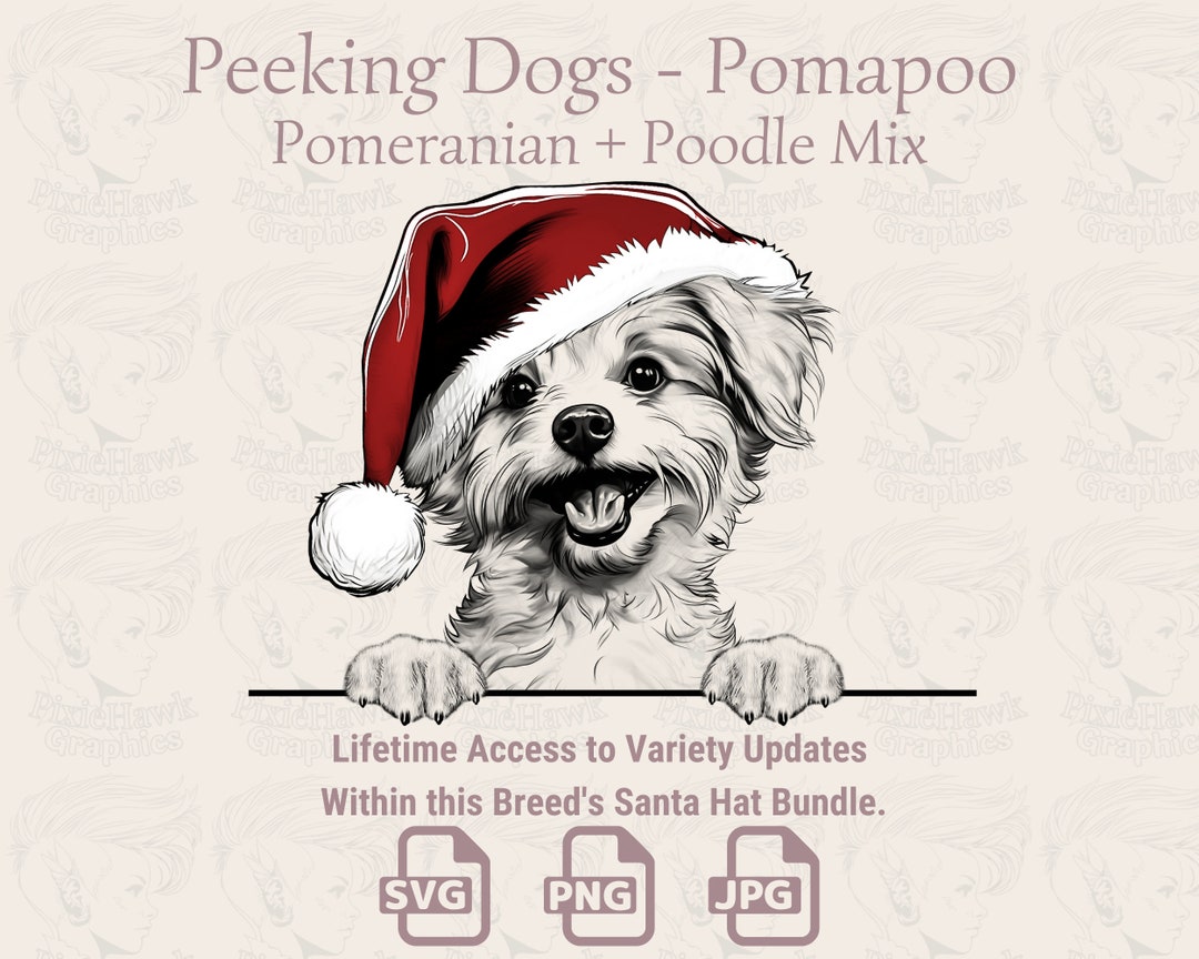 Peeking Dogs Pomapoo Santa Hat - | SVG | PNG | JPG | Many Variations ...
