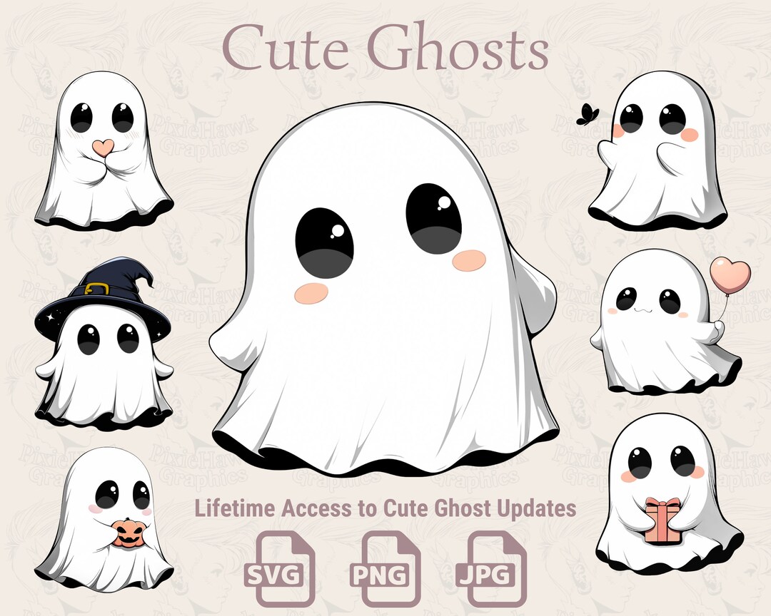 Cute Ghost Bundle | SVG | PNG | JPG | Transparent Background Included ...