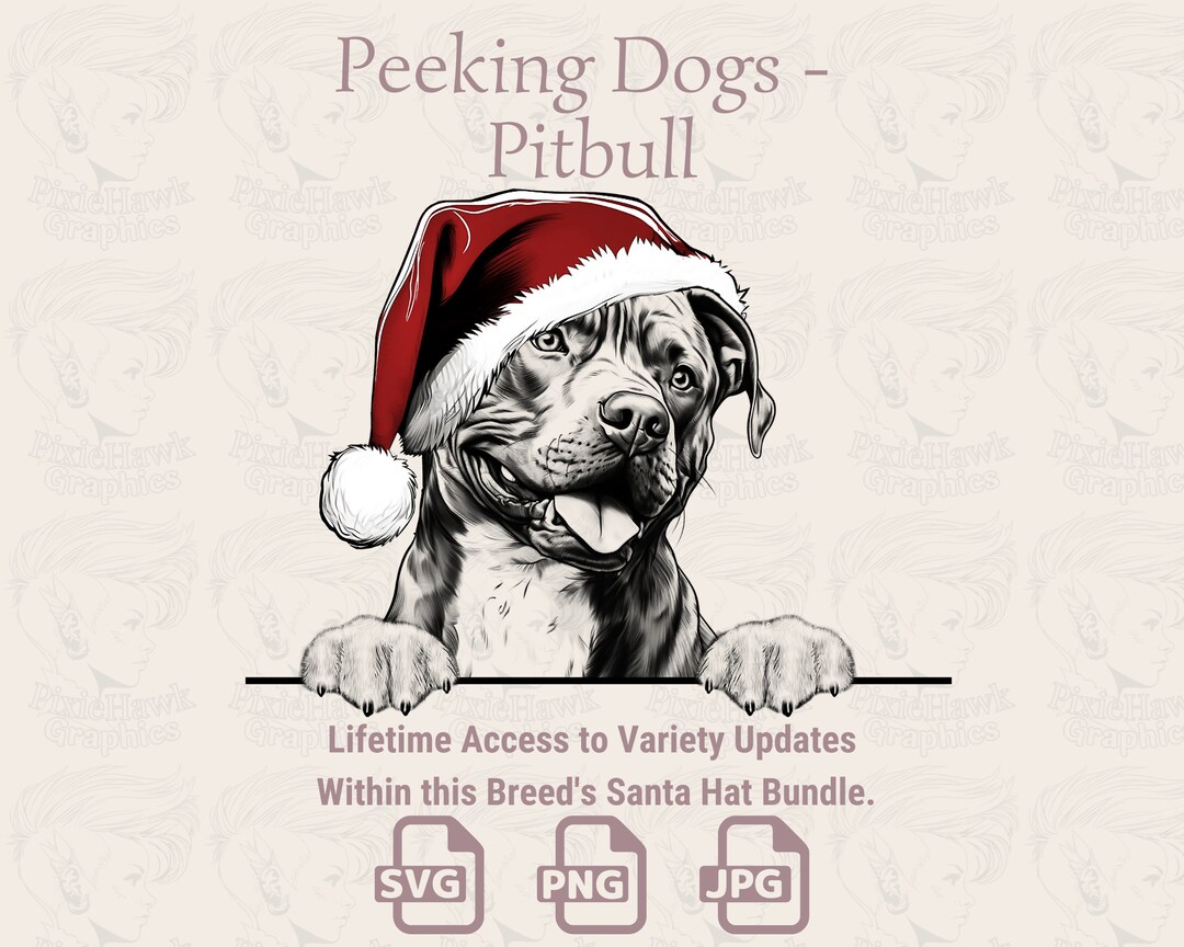 Peeking Dogs Pitbull Santa Hat - | SVG | PNG | JPG | Many Variations ...