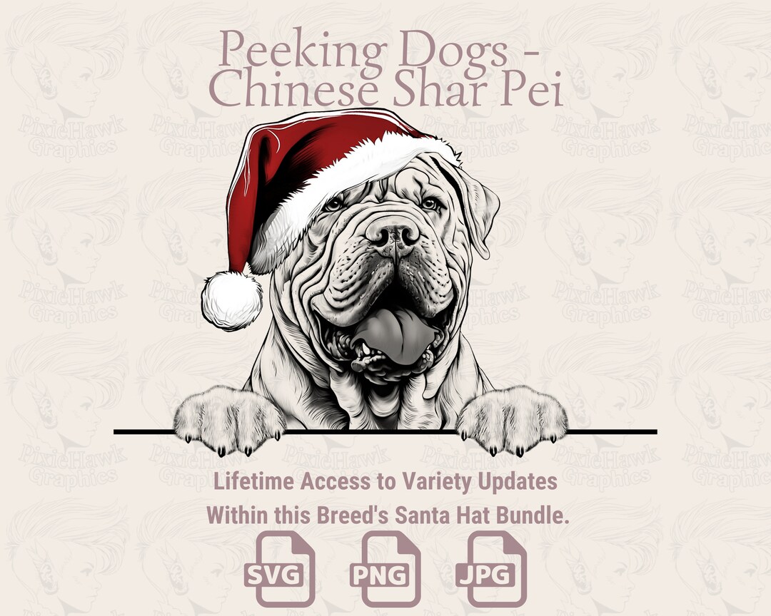 Peeking Dogs Chinese Shar Pei Santa Hat - | SVG | PNG | JPG | Many ...