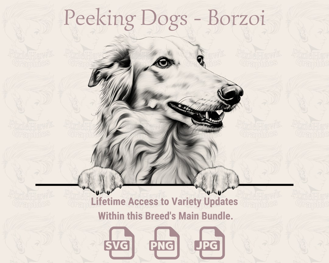 Borzoi Line Art: Peeking Dog SVG, PNG, JPG (transparent + White) - Etsy UK