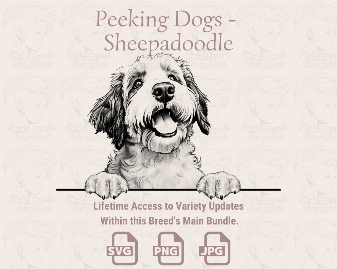 Sheepadoodle Peeking Dog Line Art (SVG, PNG, JPG) - Etsy