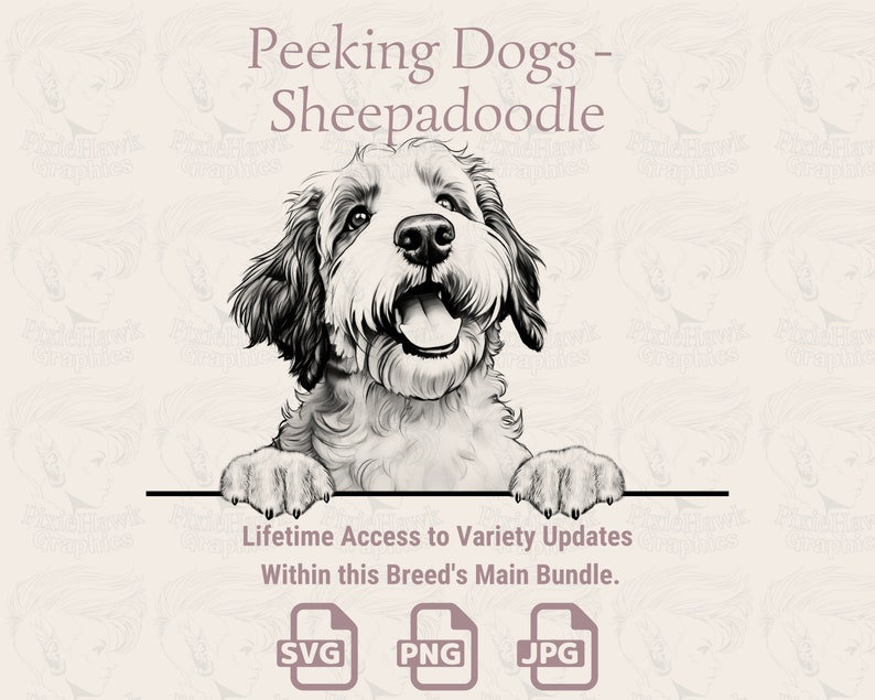 Sheepadoodle Peeking Dog Line Art (SVG, PNG, JPG) - Etsy
