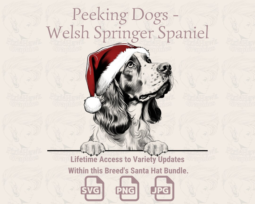 Peeking Dogs Welsh Springer Spaniel Santa Hat SVG PNG JPG Many ...