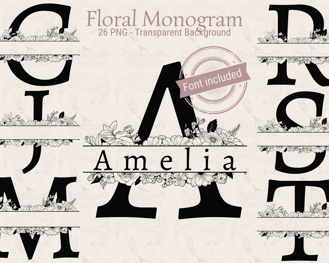 Floral Split Monogram - A-Z Alphabet Set for POD, T-shirts, Invitations ...