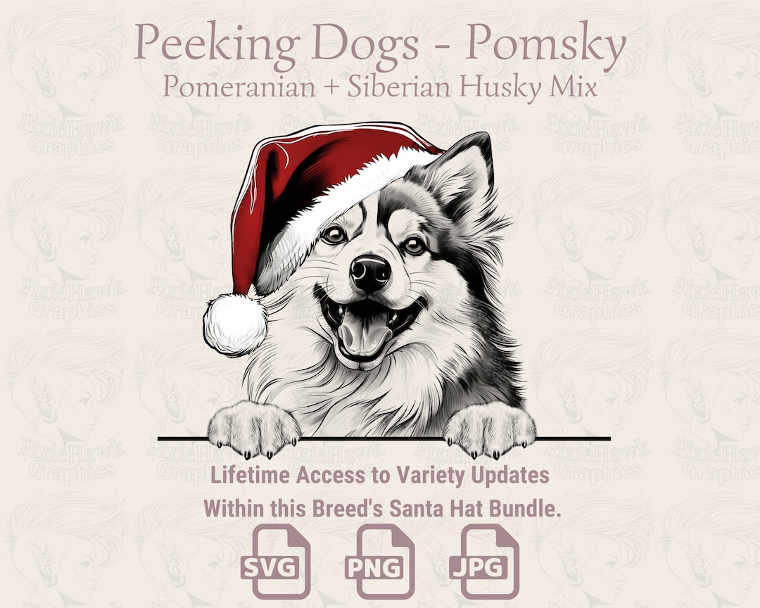 Peeking Dogs Pomsky Santa Hat - | SVG | PNG | JPG | Many Variations ...