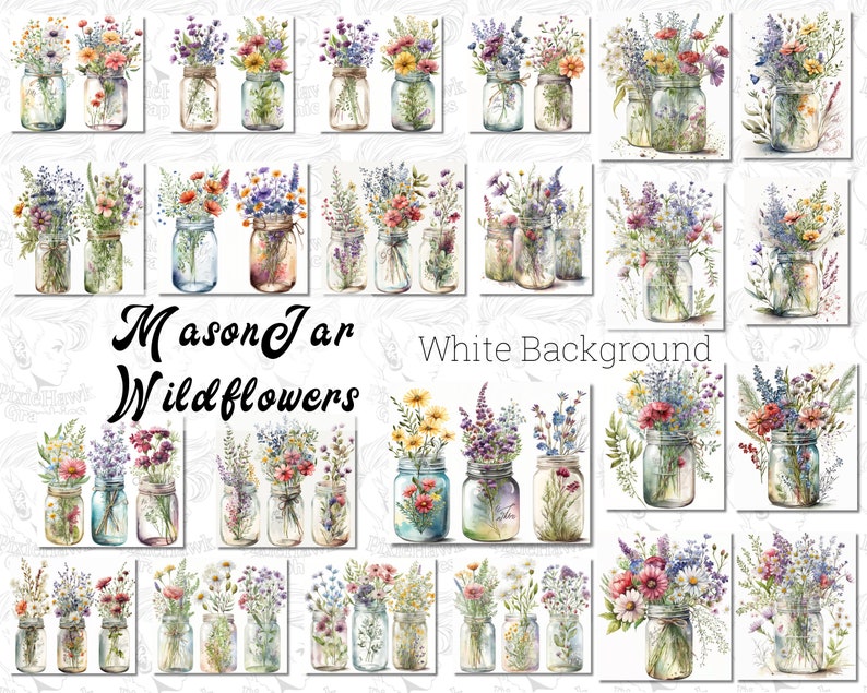 Mason Jar Wildflower PNG Clipart: 300 DPI Floral Images (digital ...