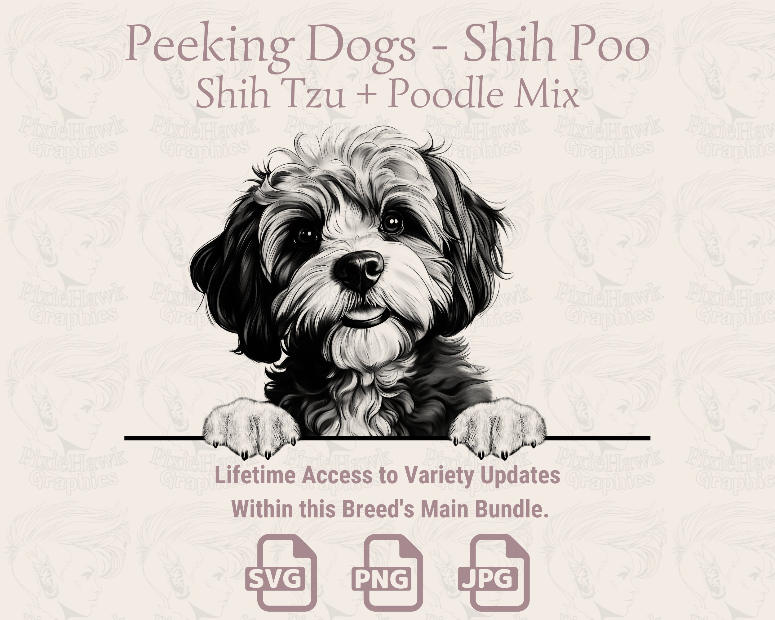 Shih Poo Line Art: Peeking Dog SVG, PNG, JPG - Etsy