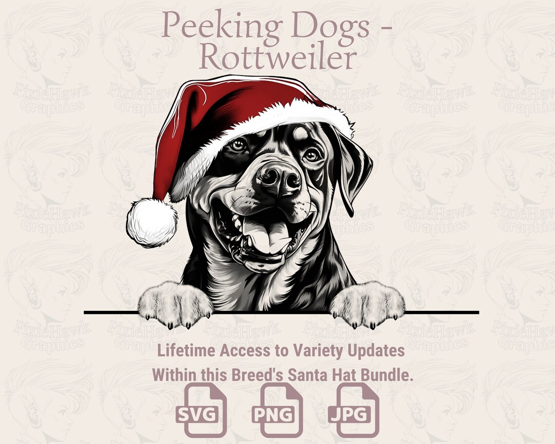 Rottweiler Santa Hat Peeking Dogs - SVG PNG JPG - Etsy