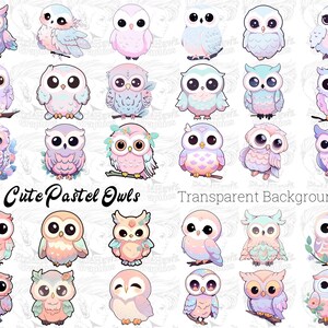 Cute Pastel Owls PNG Bundle 30 Transparent Images, 300 DPI for ...
