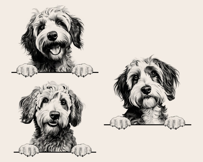 Aussiedoodle Line Art: Peeking Dog SVG PNG JPG - Etsy