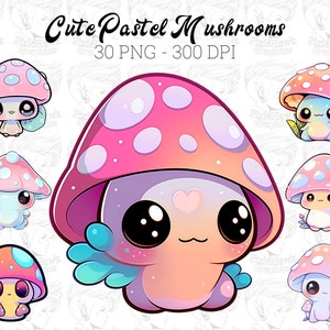 Cute Pastel Mushrooms 30 High-quality Pngs for Stickers, Planner ...