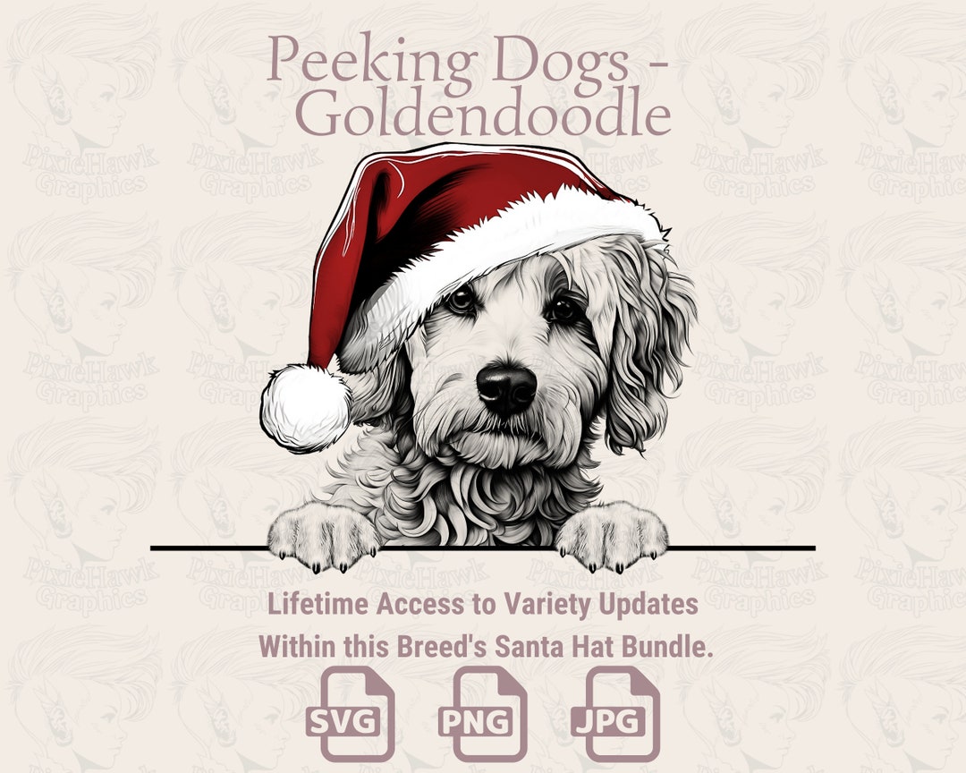 Goldendoodle Santa Hat Peeking Dogs - SVG PNG JPG - Etsy