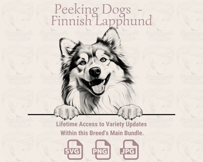 Finnish Lapphund Line Art: Peeking Dog SVG PNG JPG (digital Download ...