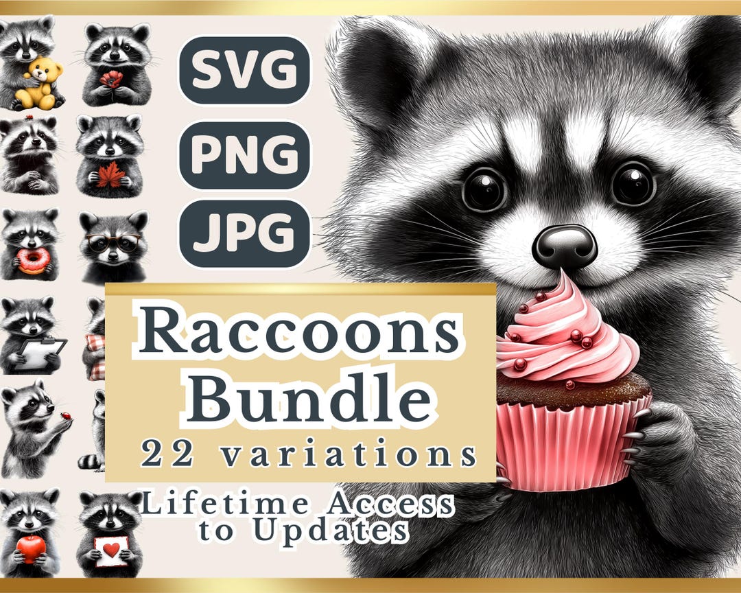 Raccoon Graphics Bundle - 22 Cute Woodland Clipart for Print on Demand ...