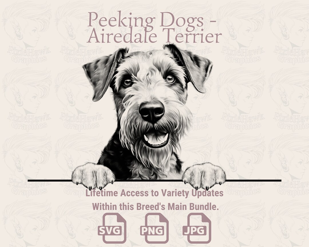 Airedale Terrier Line Art: Peeking Dog SVG, PNG, JPG - Etsy