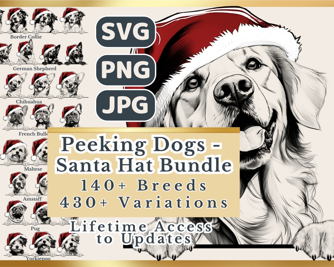 Santa Hat Dog Breeds Bundle: 480+ Christmas Designs (SVG, PNG, JPG) - Etsy