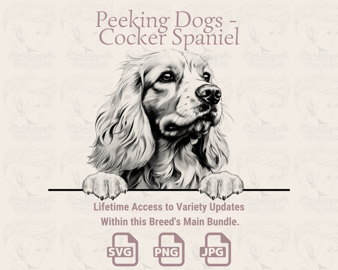 Cocker Spaniel Line Art: Peeking Dog SVG, PNG, JPG - Etsy