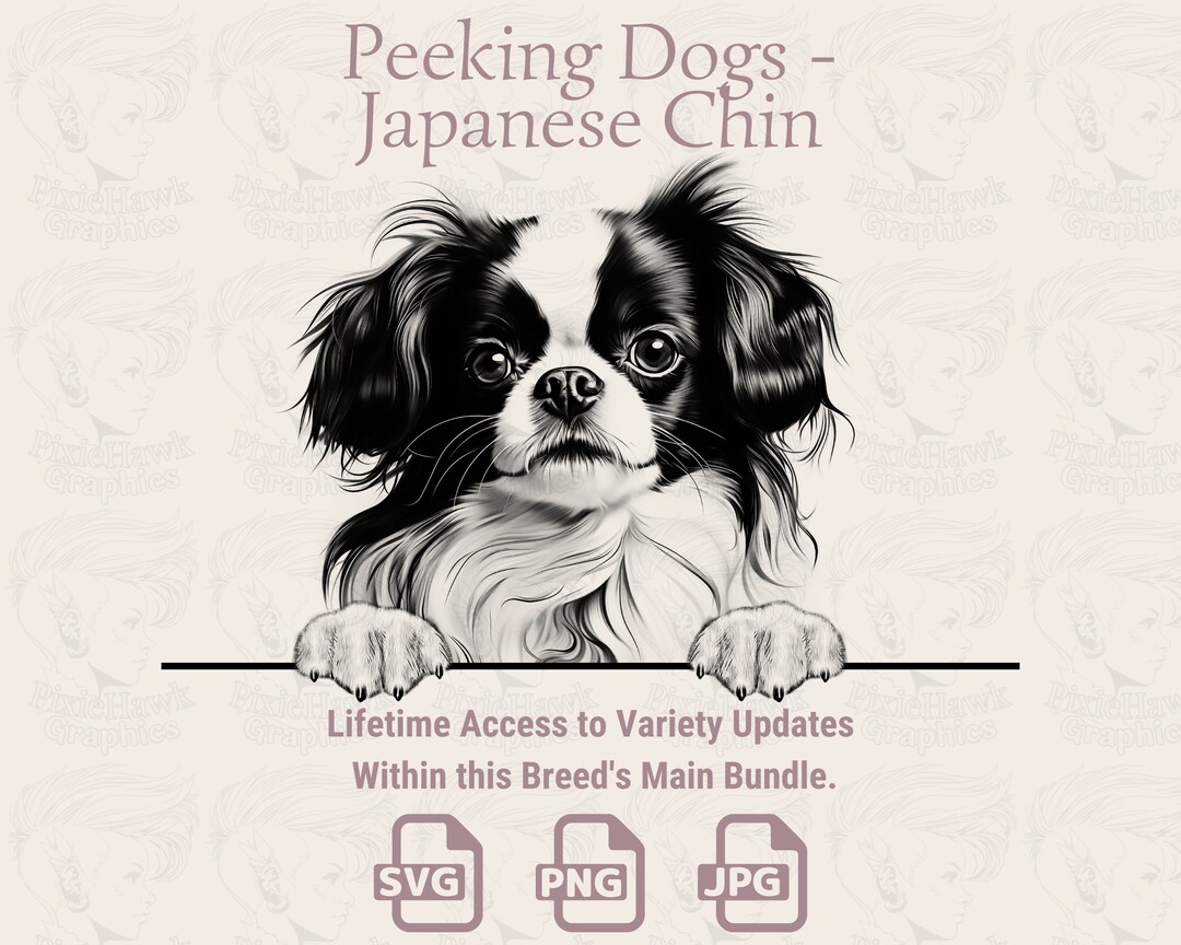 Japanese Chin Line Art: Peeking Dog SVG, PNG, JPG - Etsy