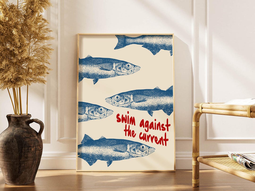 Sardine Poster, Swim Against the Current, Digital Art Print ...