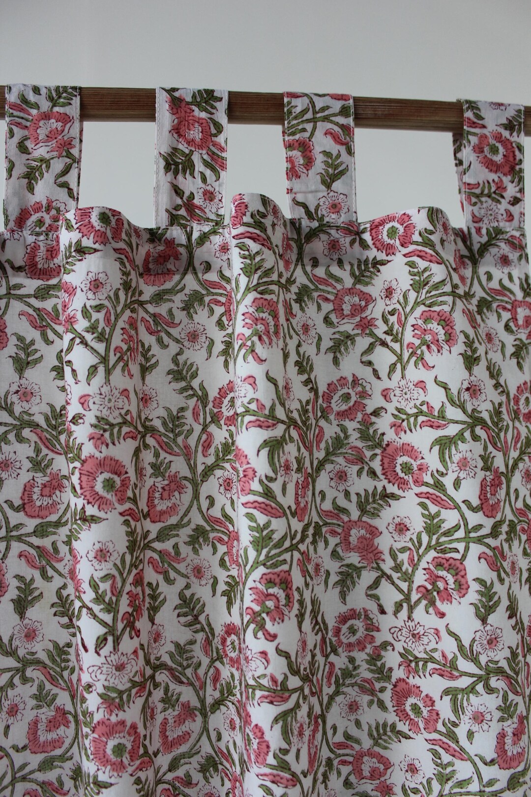 Flower Hand Block Printed Curtains, Cotton Double Layer Curtains ...