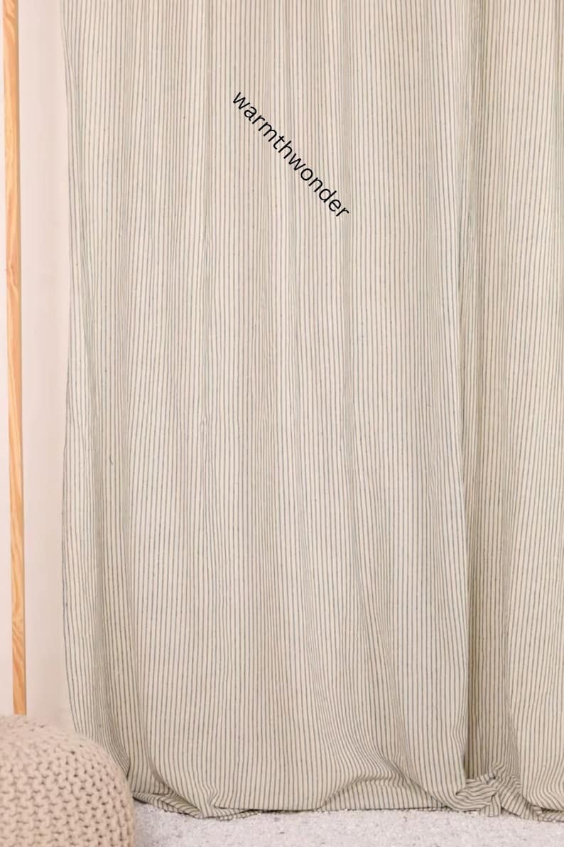 Green Stripe Gauze Linen Curtains: Bedroom Living Room Drapes (two ...