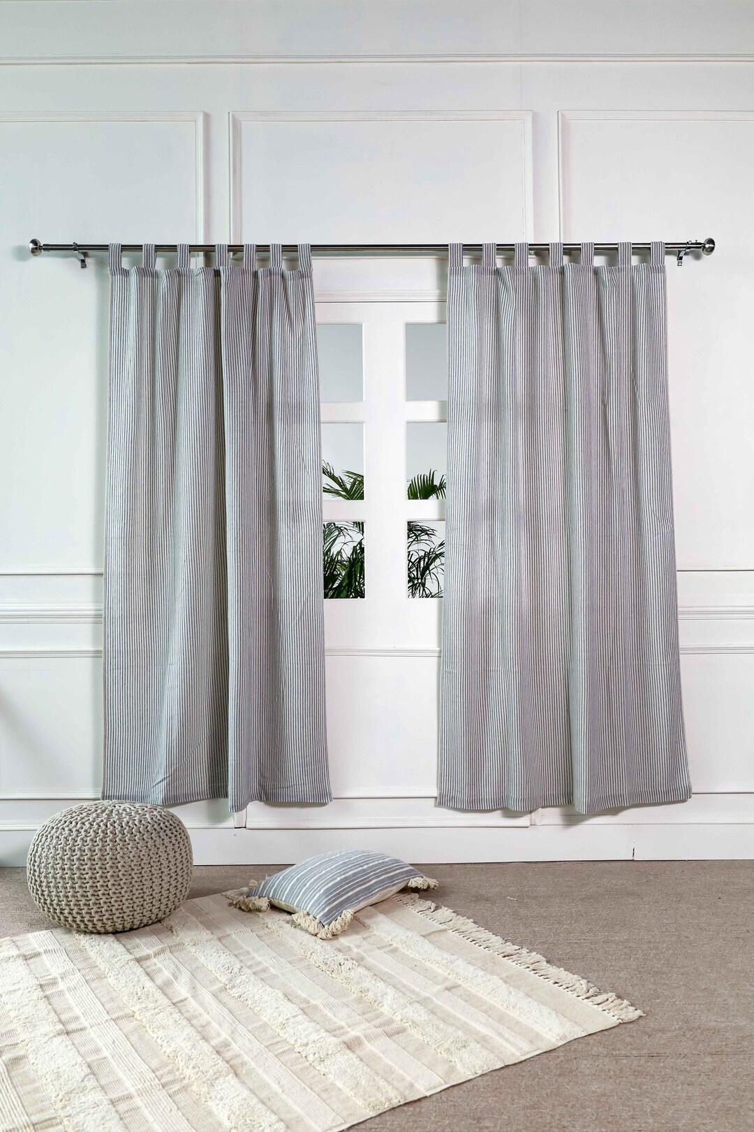 Custom Size Gauze Linen Curtains Lining Striped Curtain for Bedroom ...
