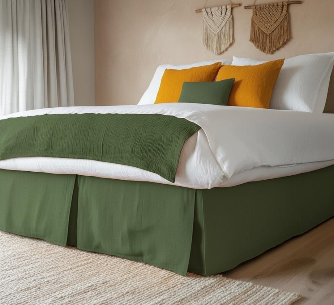 Organic Split Corner Linen Bed Skirt | Custom Size, Adjustable, Kick ...