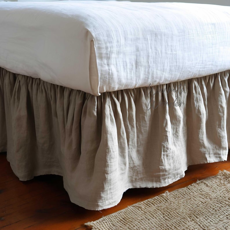 Linen Dust Ruffle Bed Skirt, Stone Washed Queen King Twin Full Double ...