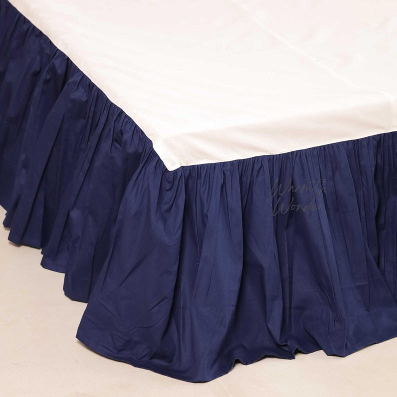 Navy Blue Ruffled Bed Skirt | Solid Blue Cotton Bed Skirt | Custom Size ...