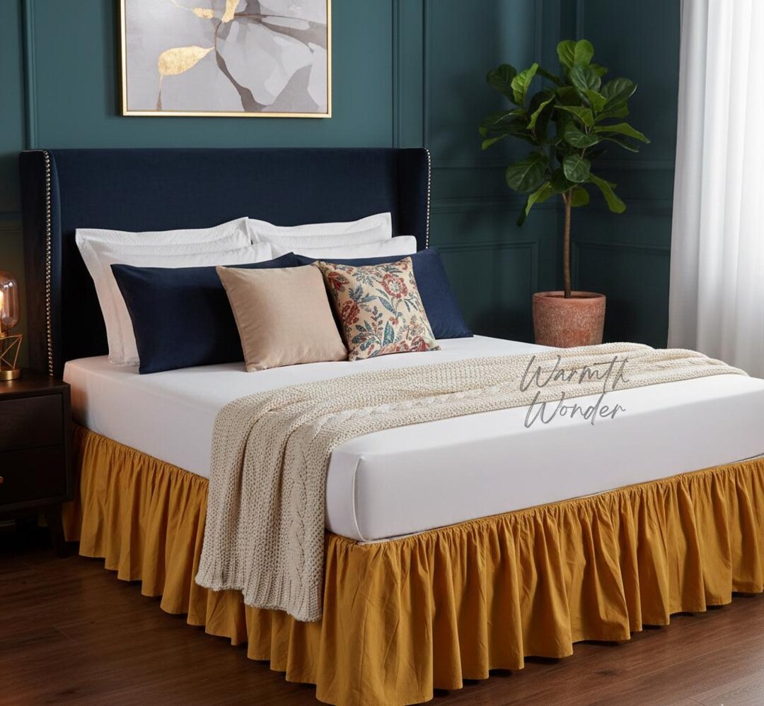 Cotton Dust Ruffle Bed Skirt Stone Washed Super Soft Queen King Twin ...