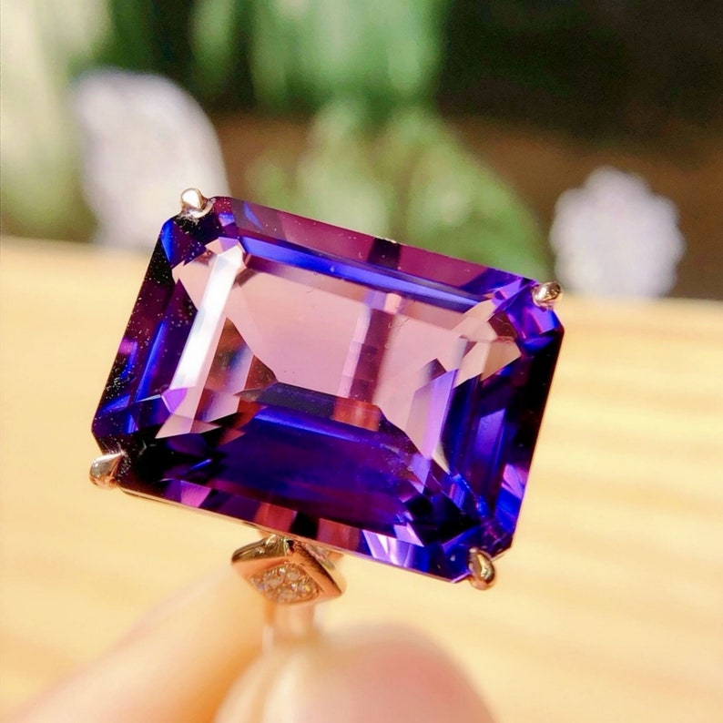 18k Gold Genuine Amethyst Ring Women/statement Dainty Amethyst ...