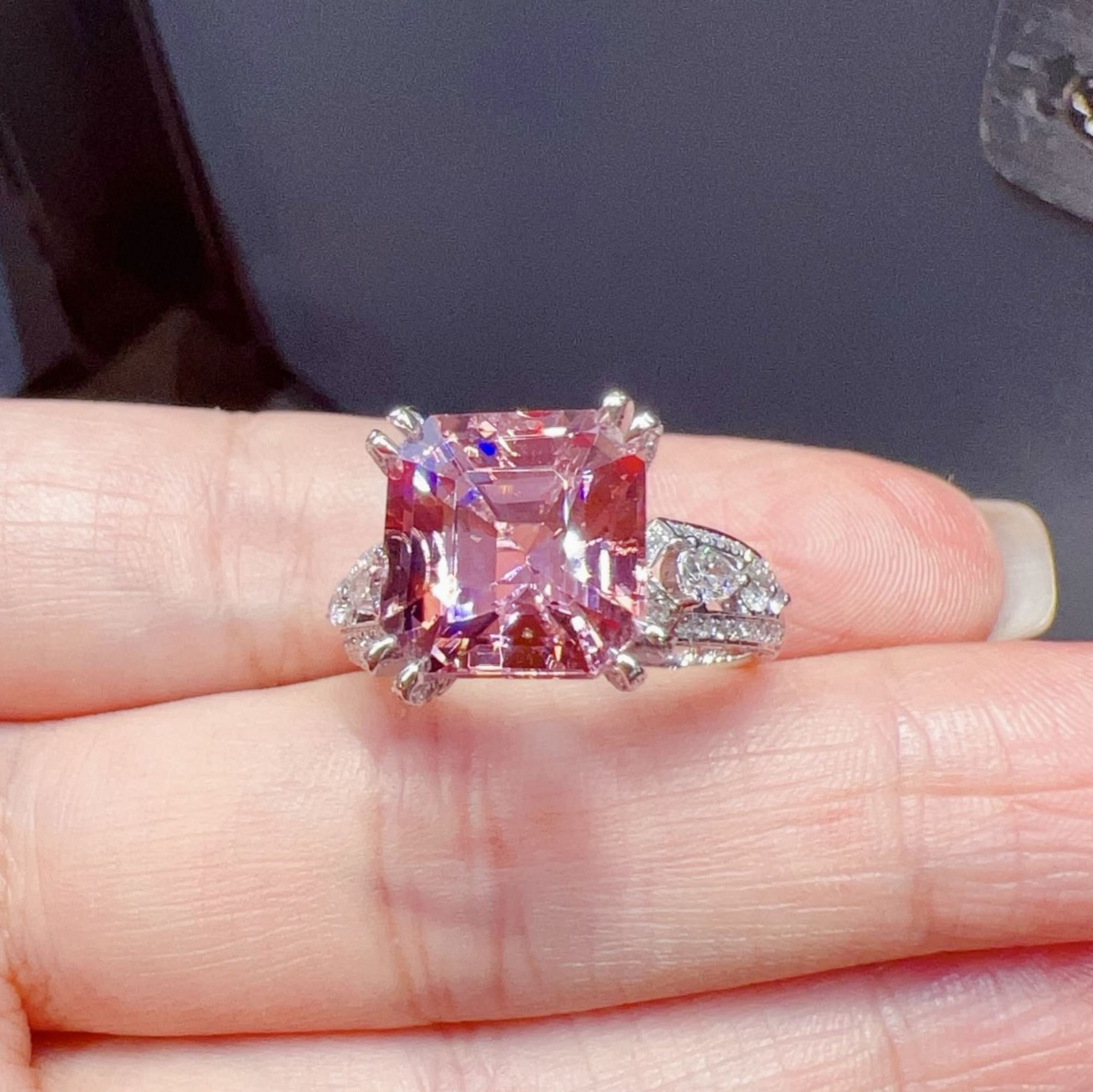 Genuine Pink Tourmaline 18k White Gold Ring/art Deco Diamond Tourmaline ...