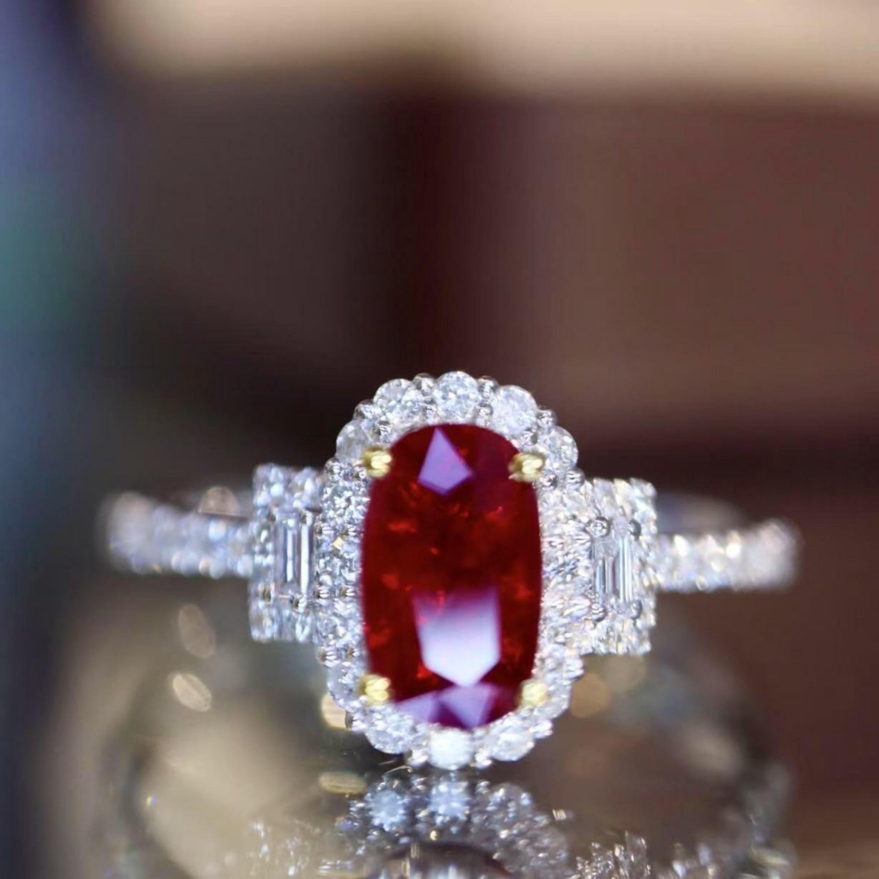 High Quality Pigeon Blood Red Ruby Ring 18k White Gold/genuine Long ...