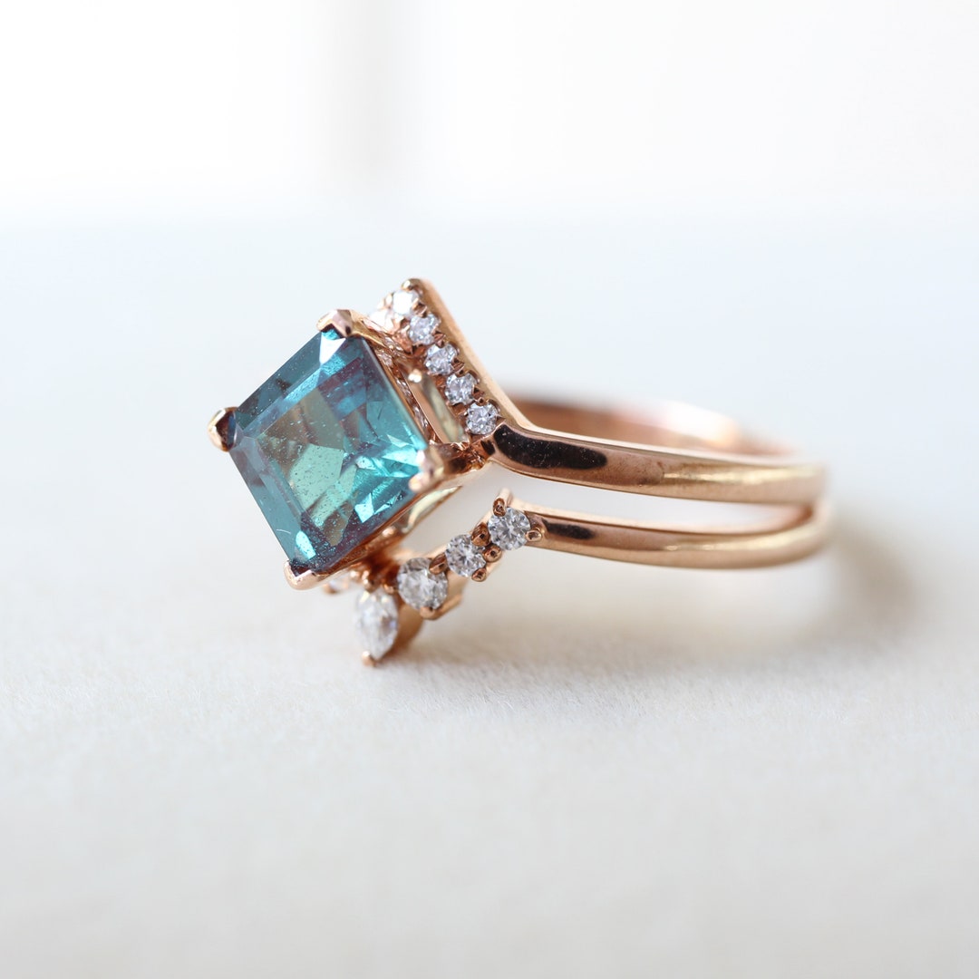 Princess Cut Alexandrite Ring/18k Rose Gold Alexandrite Engagement Ring ...