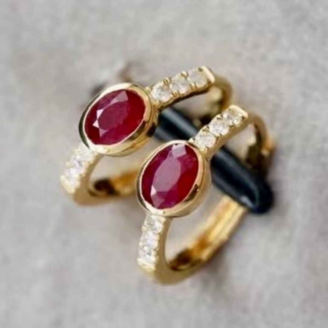 18k Solid Gold Real Ruby Earrings\minimalist Art Deco Ruby Huggie ...