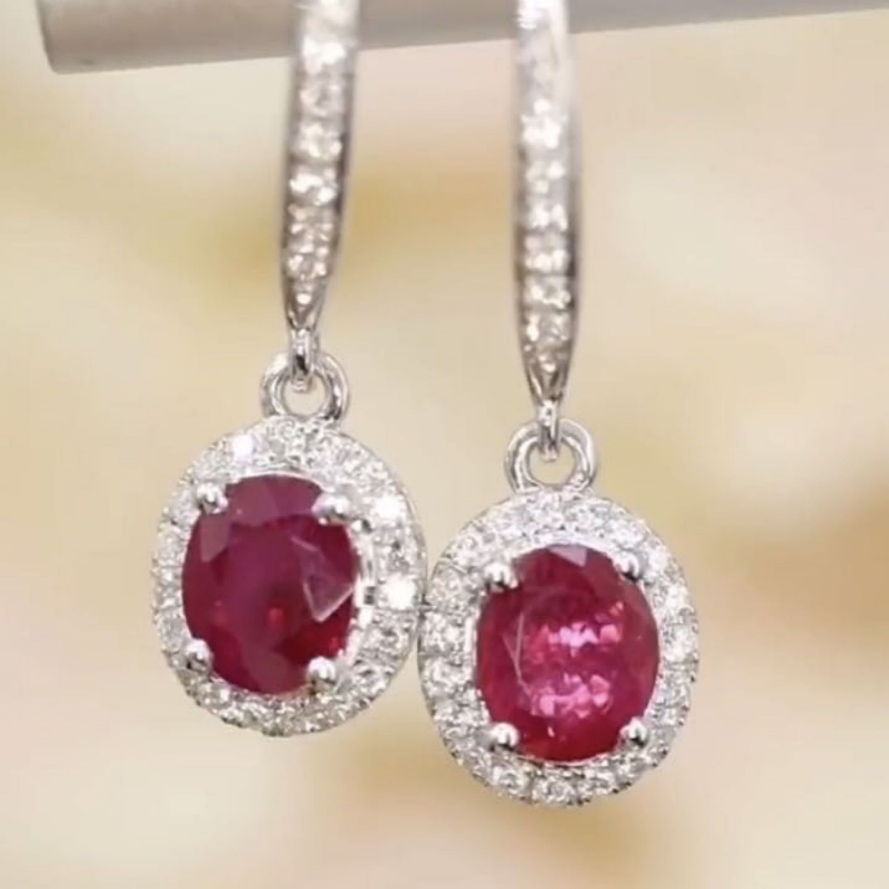18k White Gold Natural Ruby Earringslatch Back Real Ruby Dangles 9343
