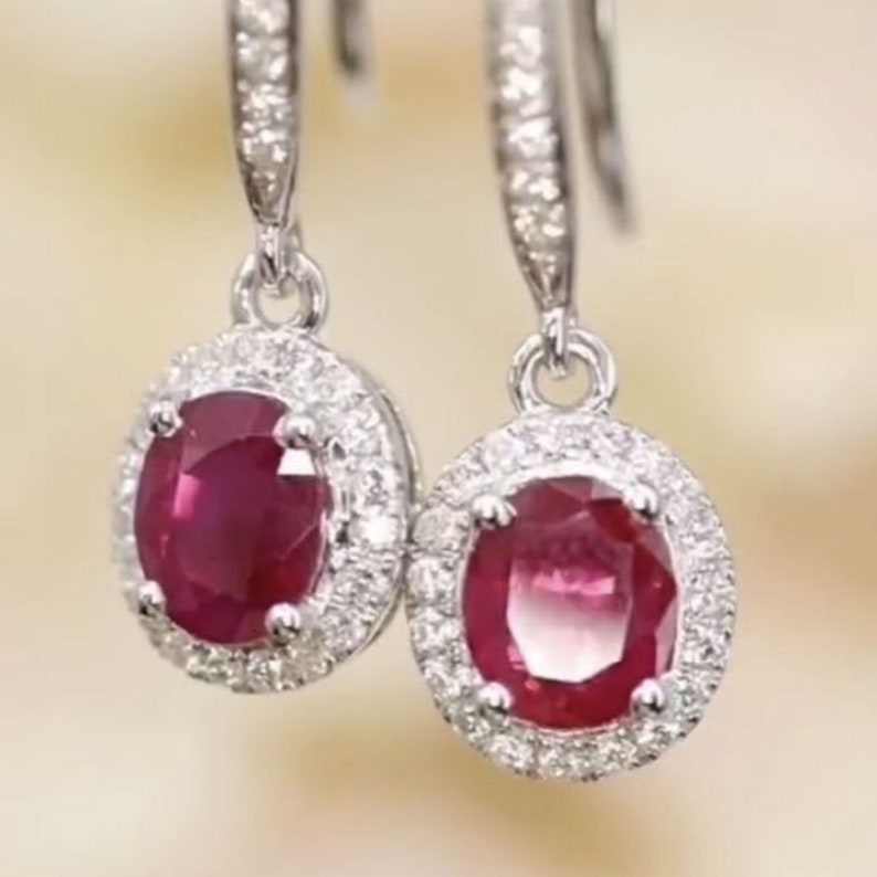 18k White Gold Natural Ruby Earrings/latch Back Real Ruby Dangles ...