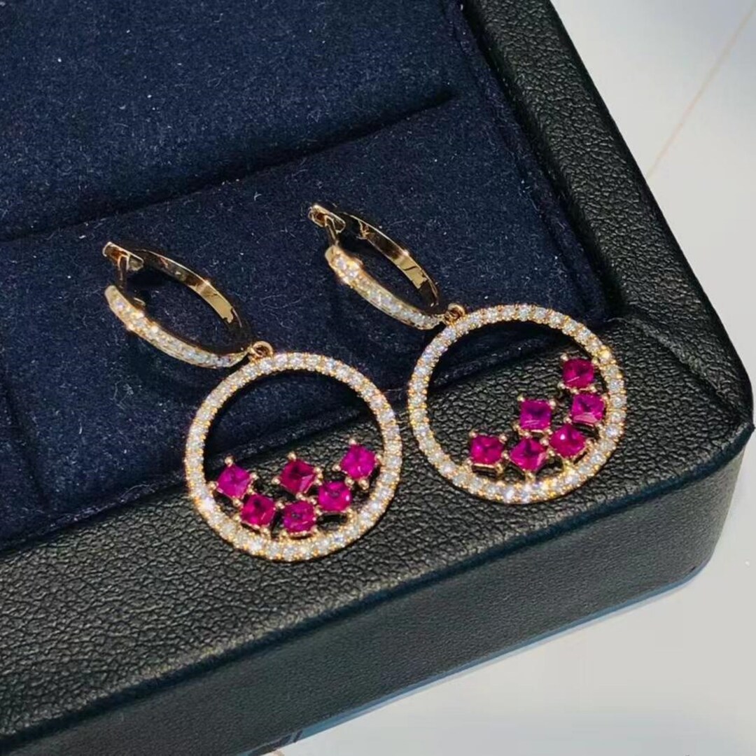 18k Solid Gold Ruby Dangles/unique Natural Ruby Earrings/art - Etsy