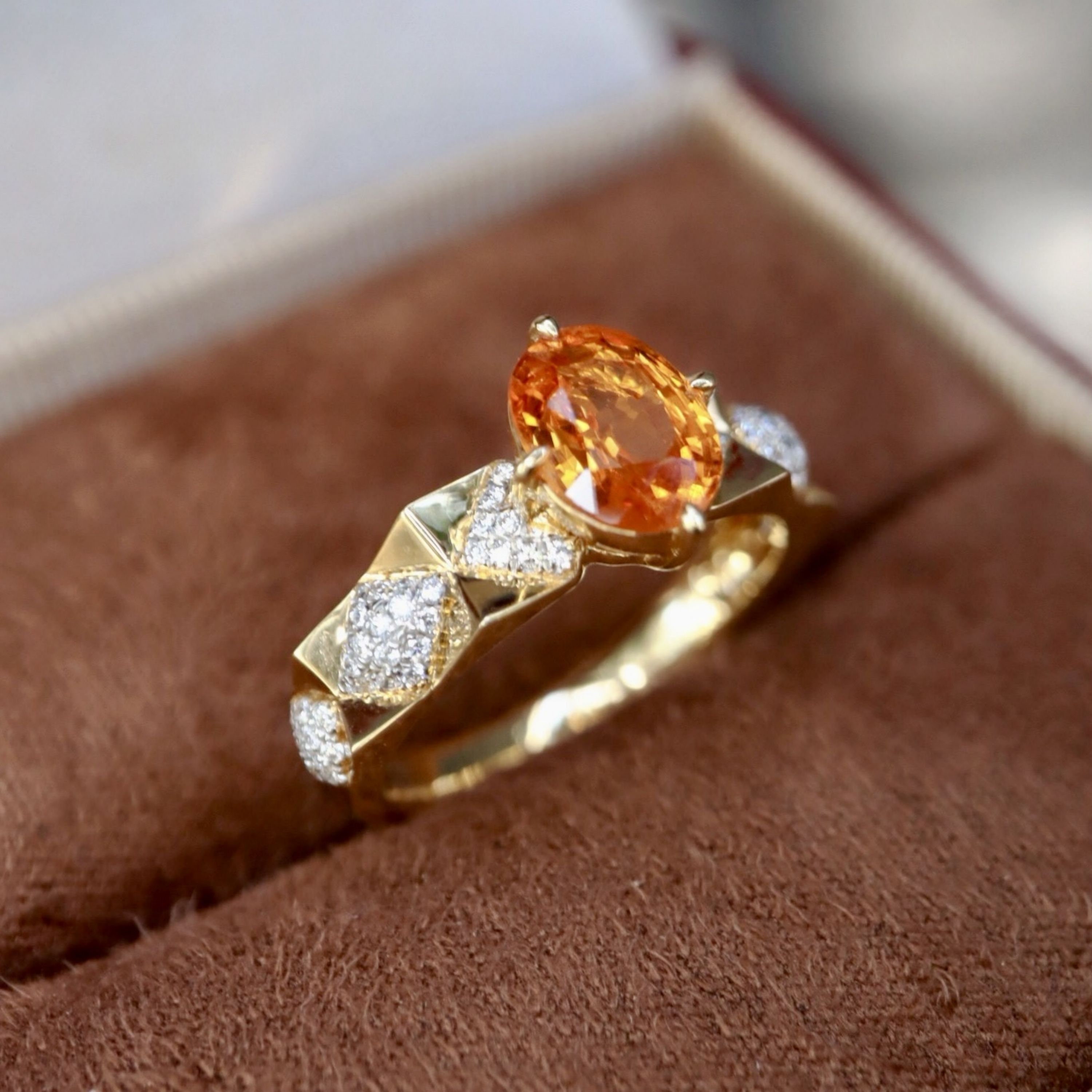 Natural Orange Garnet Ring/18k Solid Yellow Gold Oval Garnet Ring/raw ...