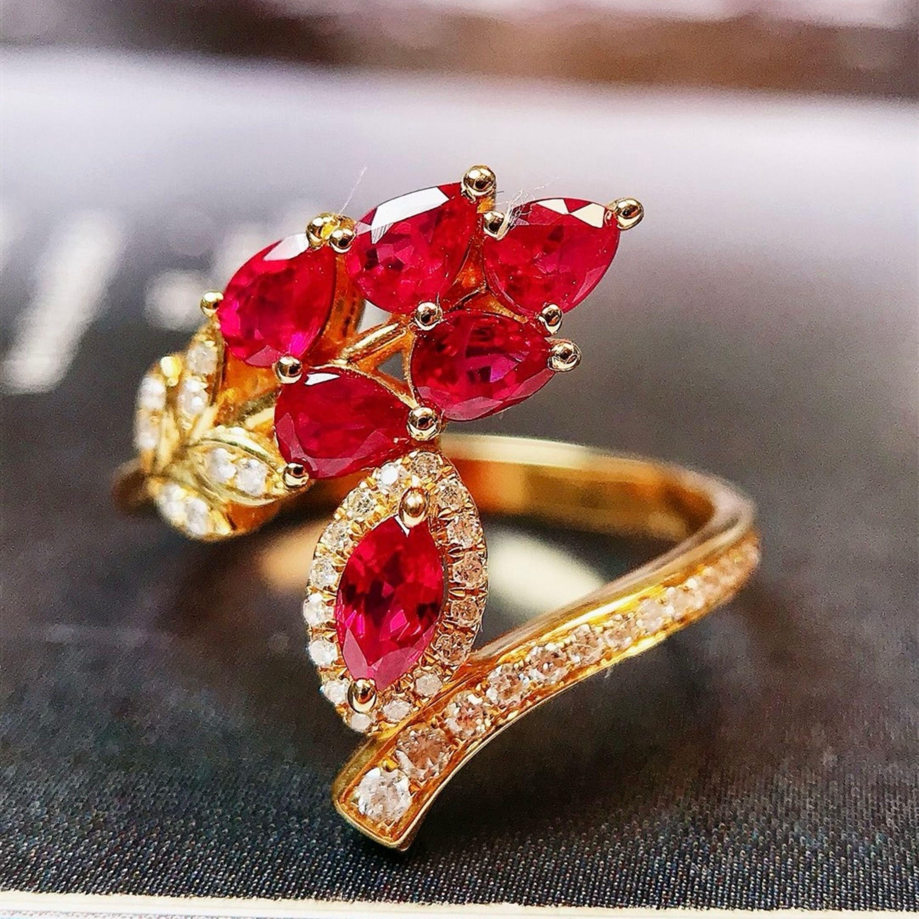 Unique Natural Pigeon Blood Ruby Engagement Ring/trendy 18k Solid Gold ...